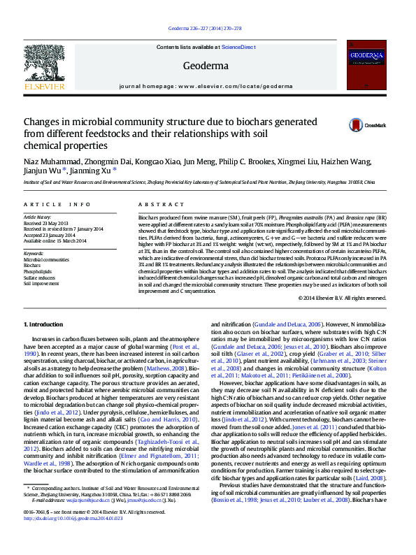 (PDF) Changes in microbial community structure due to biochars ...
