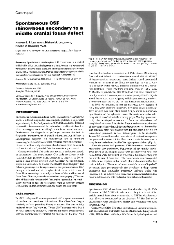 (PDF) Spontaneous CSF rhinorrhoea secondary to a middle cranial fossa ...