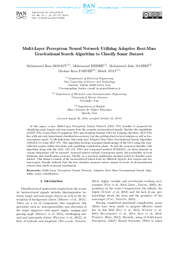 Pdf Multi Layer Perceptron Neural Network Utilizing Adaptive Best Mass Gravitational Search