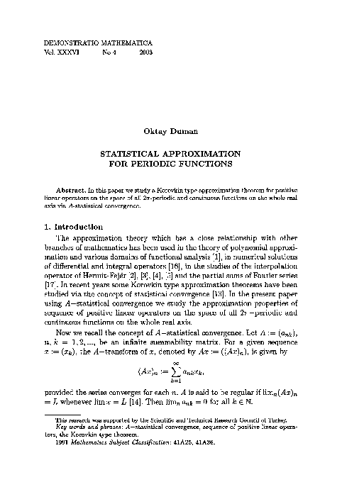 (PDF) Statistical approximation for periodic functions