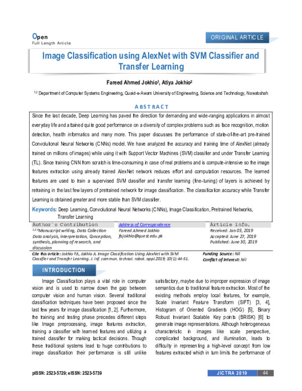 Pdf Image Classification Using Alexnet With Svm Classifier And