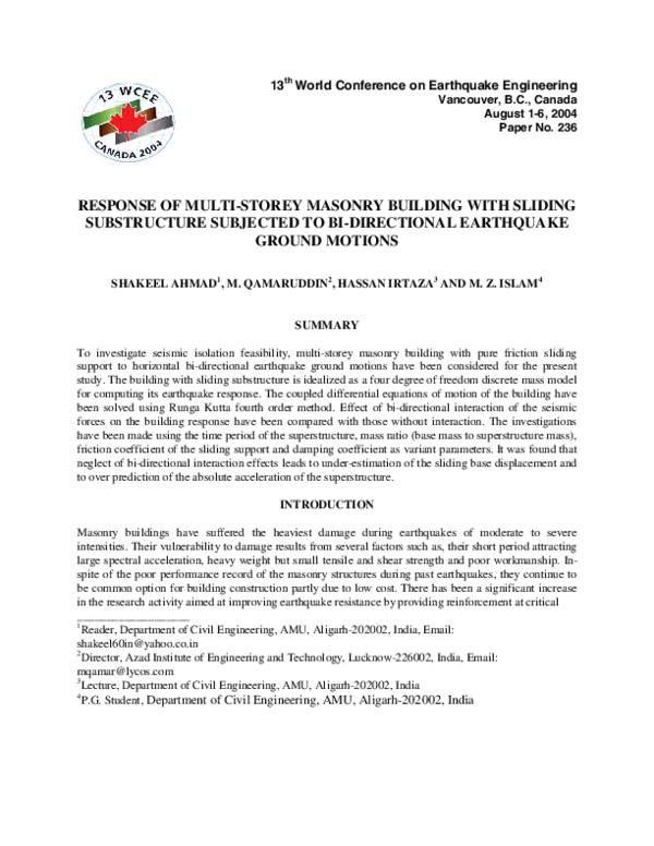 (PDF) Response of Multi-Storey Masonry Building with Sliding ...
