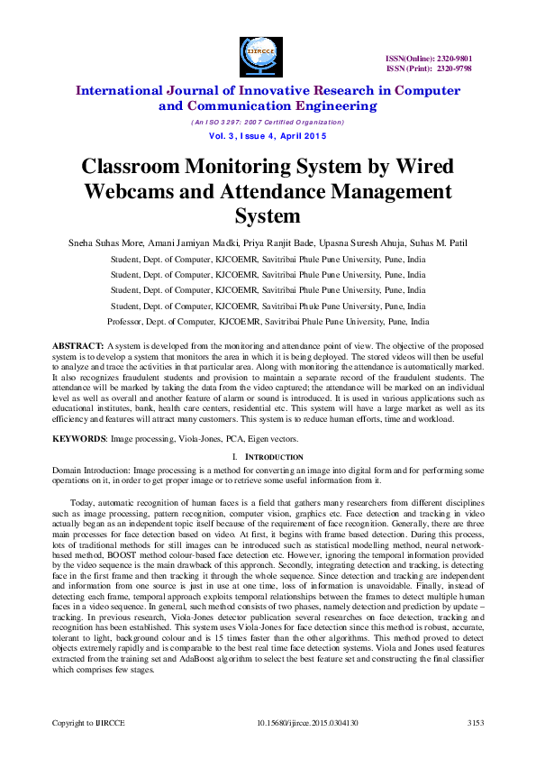 (PDF) Classroom Monitoring System by WiredWebcams and Attendance ...