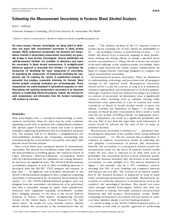 (PDF) Estimating the Measurement Uncertainty in Forensic Blood Alcohol ...