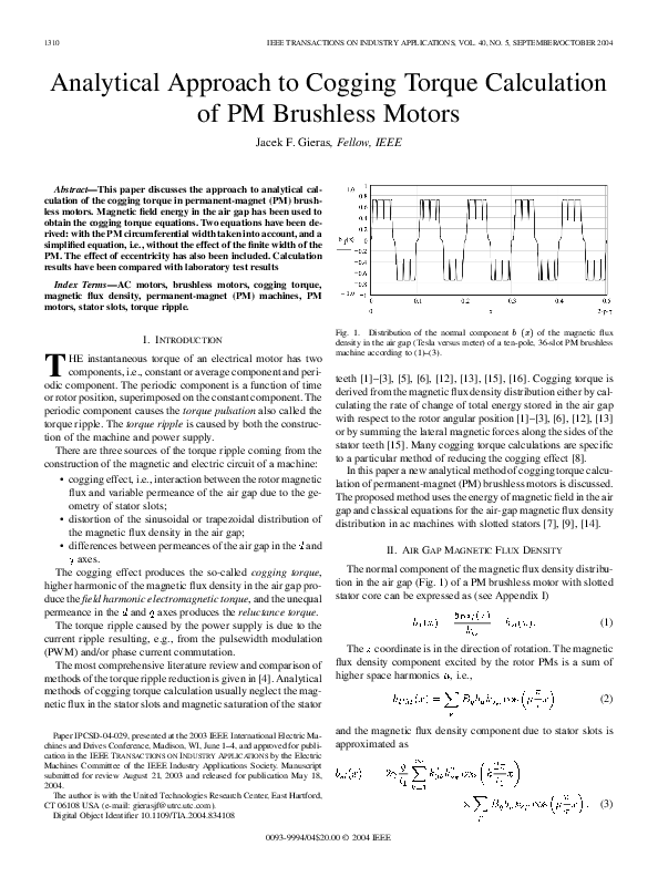 (PDF) Analytical Approach to Cogging Torque Calculation of PM Brushless ...