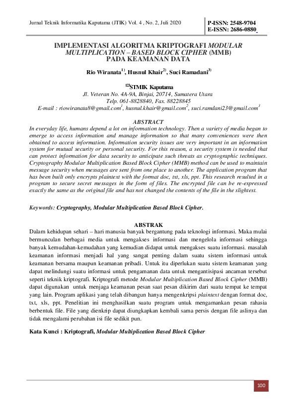 Pdf Implementasi Algoritma Kriptografi Modular Multiplication Based