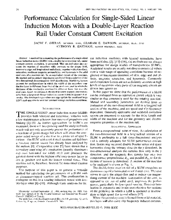 Pdf Performance Calculation For Single Sided Linear Induction Motors With A Double Layer