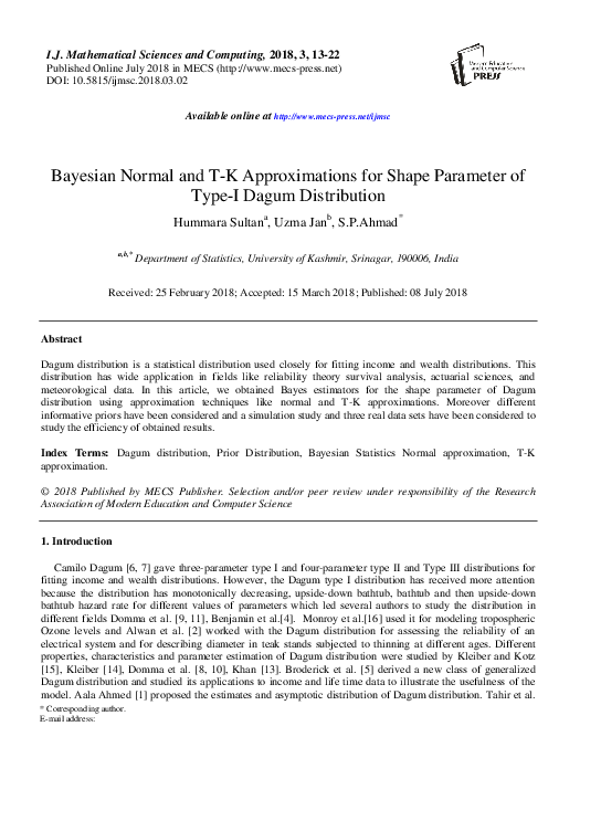 (PDF) Bayesian Normal and T-K Approximations for Shape Parameter of ...