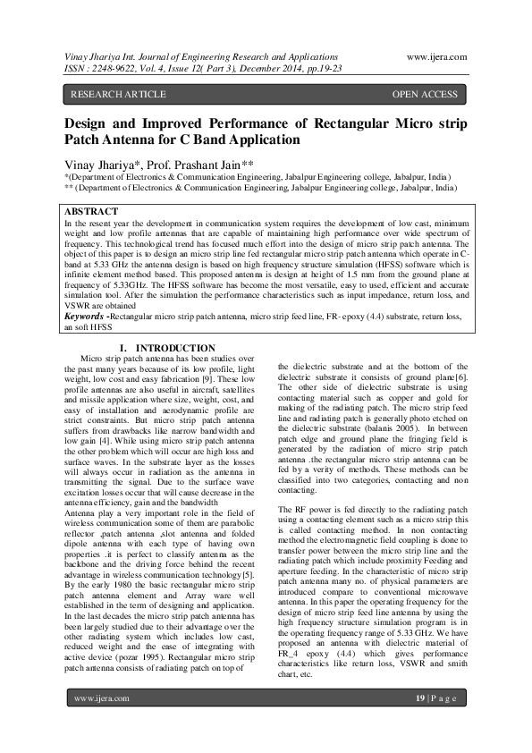 (PDF) Design and Improved Performance of Rectangular Micro strip Patch Antenna for C Band ...
