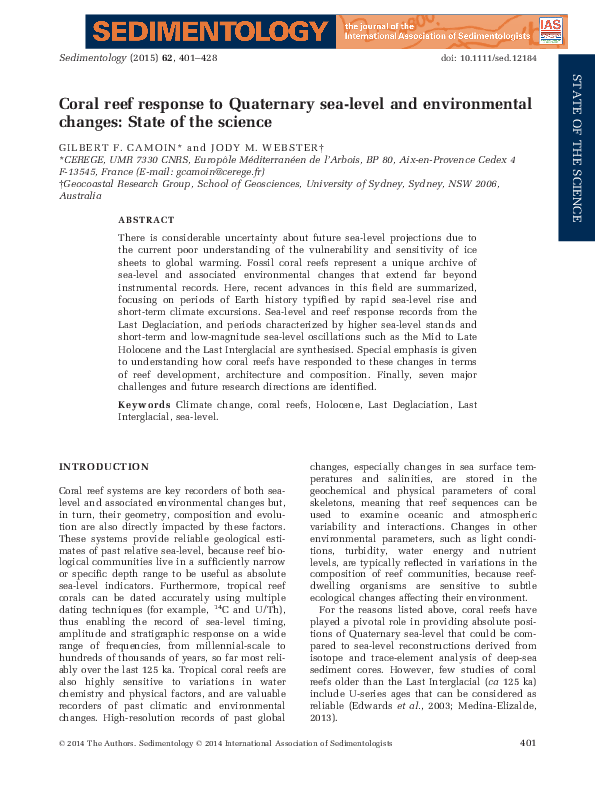 (PDF) Coral reef response to Quaternary sea-level and environmental ...