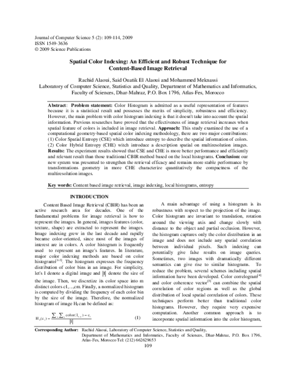 Pdf Spatial Color Indexing An Efficient And Robust Technique For Content Based Image Retrieval 2356