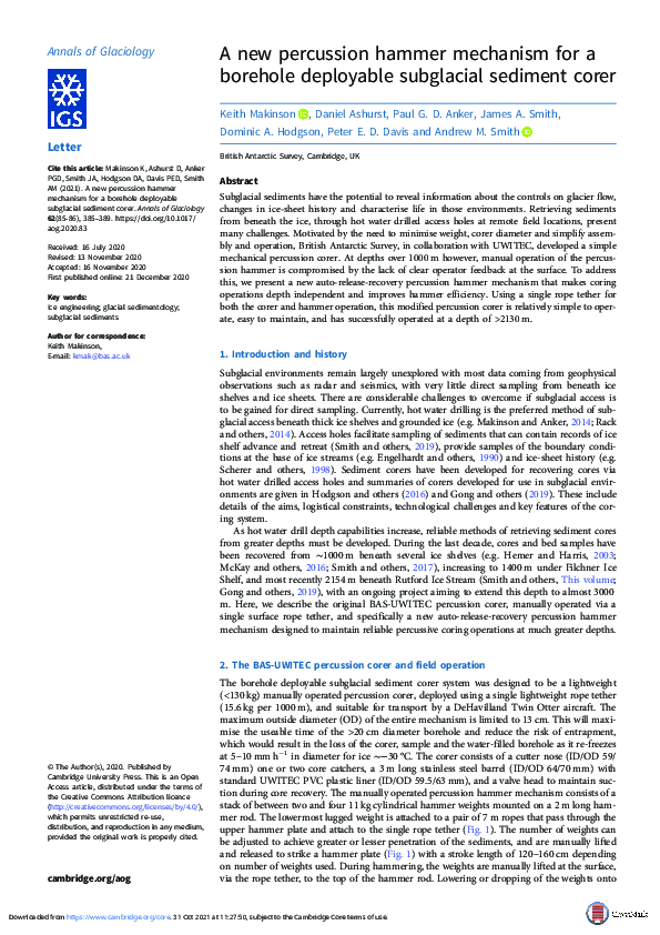 (PDF) A new percussion hammer mechanism for a borehole deployable ...