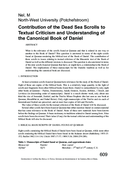 (PDF) Contribution of the Dead Sea Scrolls to textual criticism and ...