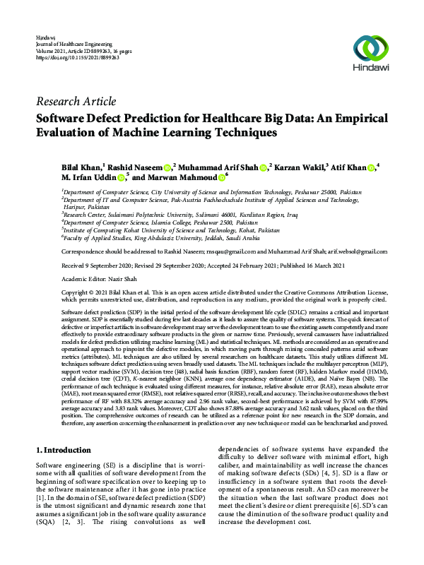 (PDF) Software Defect Prediction for Healthcare Big Data: An Empirical ...