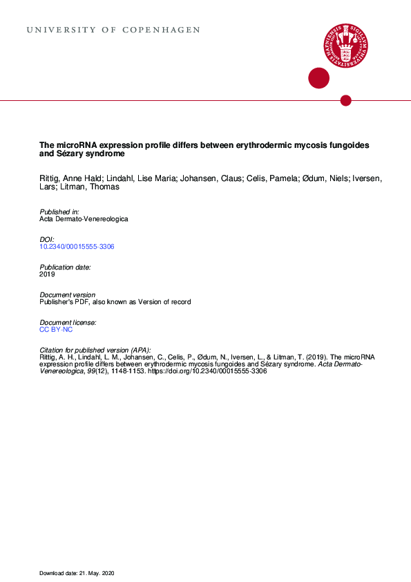(PDF) MicroRNA Expression Profile Differs Between Erythrodermic Mycosis ...