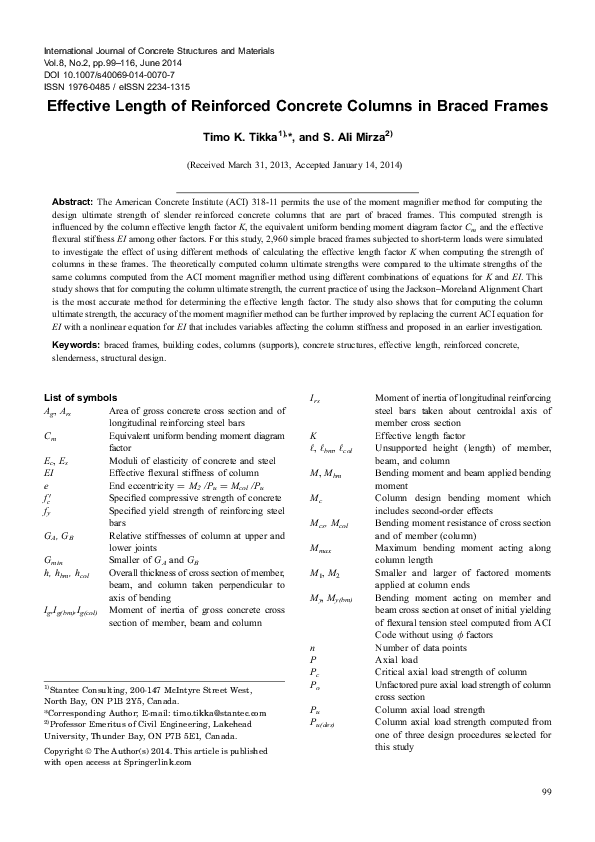 (PDF) Effective Length of Reinforced Concrete Columns in Braced Frames