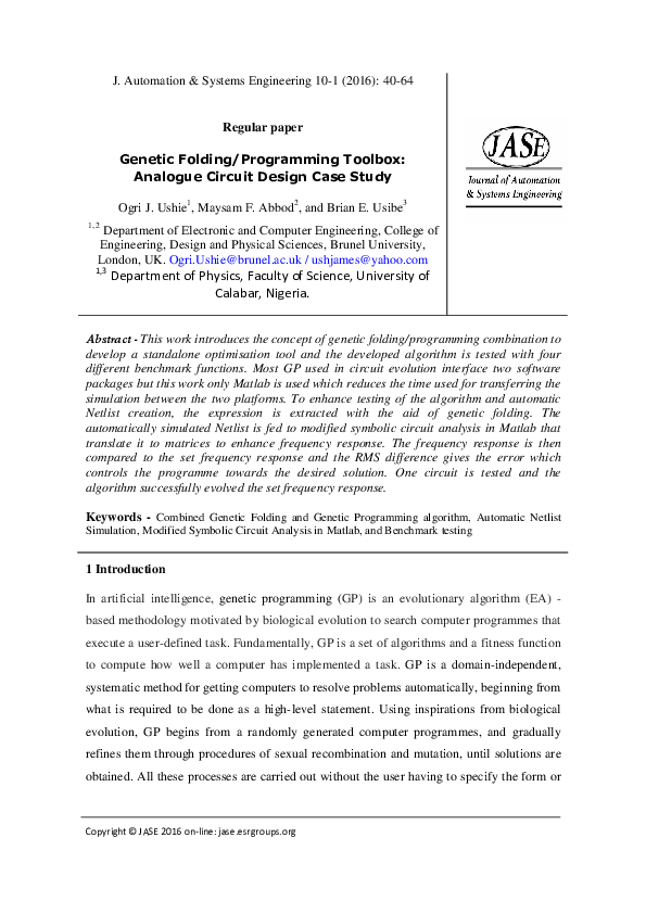 (PDF) Genetic folding/programming toolbox: Analogue circuit design case study