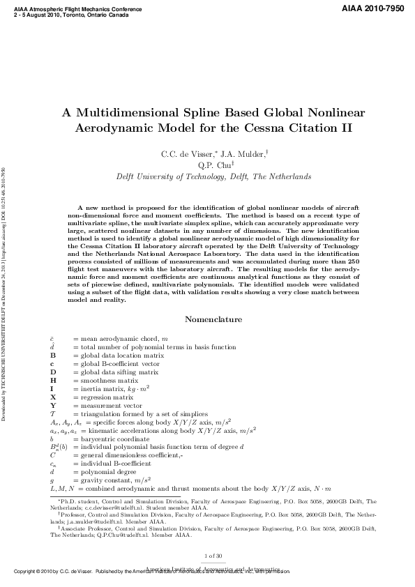 (PDF) A multidimensional spline based global nonlinear aerodynamic model for the Cessna Citation II