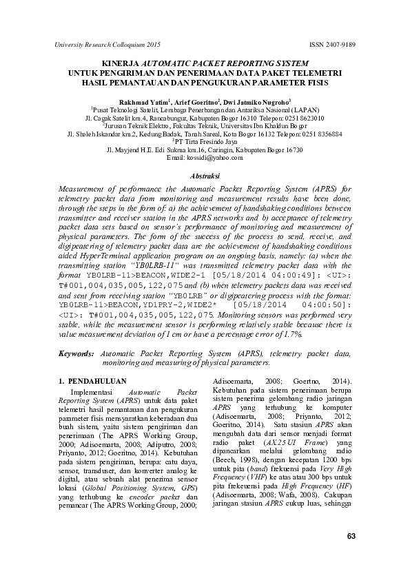 (PDF) Kinerja Automatic Packet Reporting System untuk Pengiriman dan ...