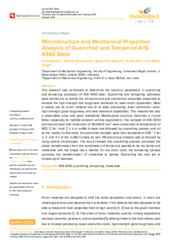 (PDF) Microstructure and Mechanical Properties Analysis of Quenched and ...