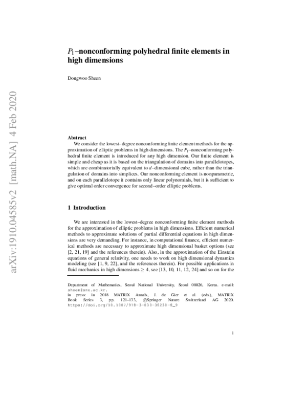 Pdf N A ] 4 F Eb 2 02 0 P 1 Nonconforming Polyhedral Finite Elements In High Dimensions