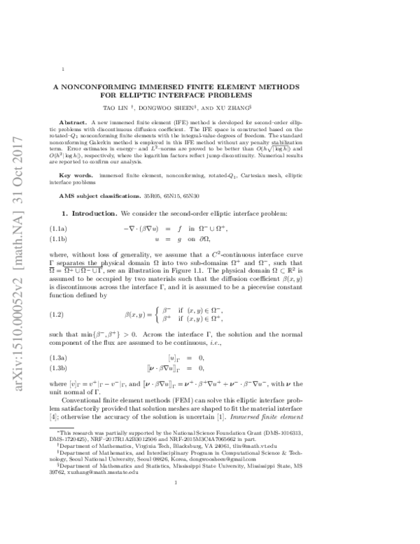 Pdf Nonconforming Immersed Finite Element Methods For Interface