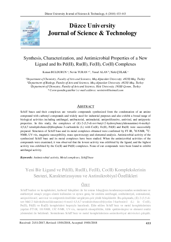 (PDF) Synthesis, characterization, and antimicrobial properties of a new ligand and its Pd(II ...