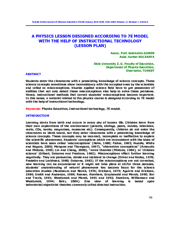 (PDF) A Physics Lesson Designed According to 7E Model with the Help of ...