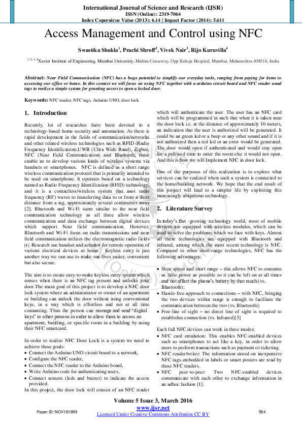 (PDF) Access Management and Control using NFC