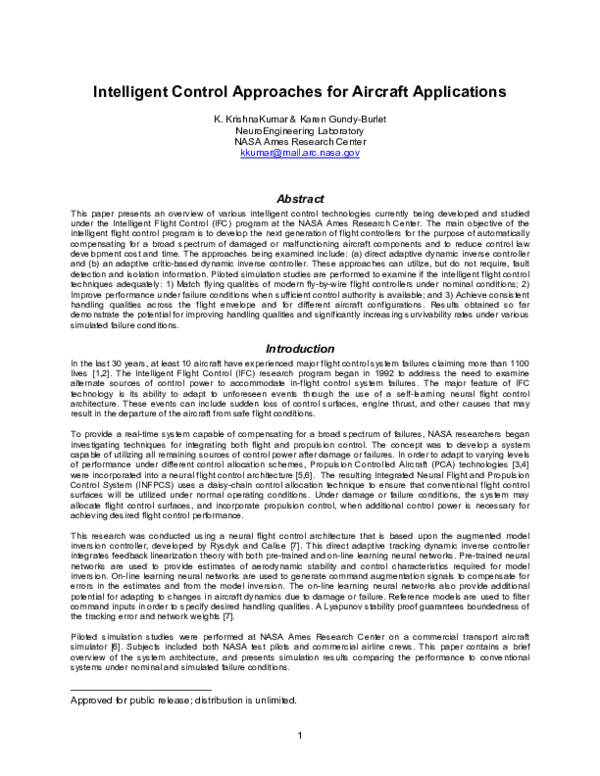 (PDF) Intelligent Control Approaches for Aircraft Applications