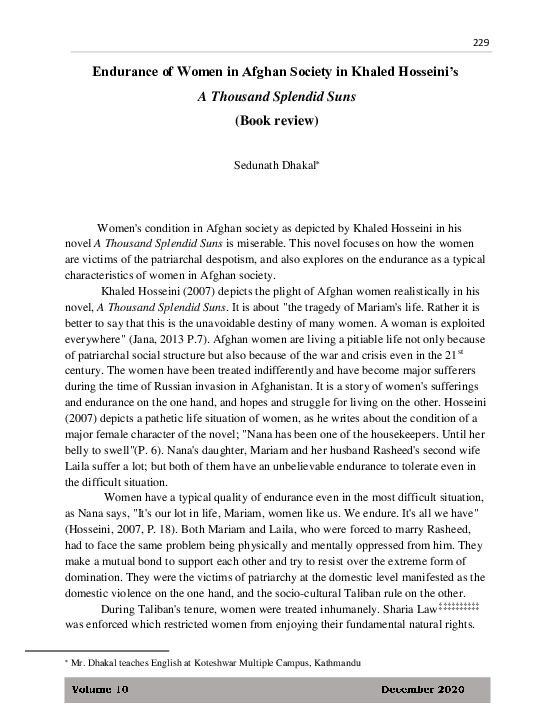 (PDF) Endurance of Women in Afghan Society in Khaled Hosseini’s A ...