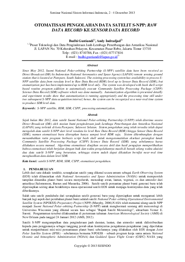 (PDF) Otomatisasi Pengolahan Data Satelit S-NPP: Raw Data Record ke ...