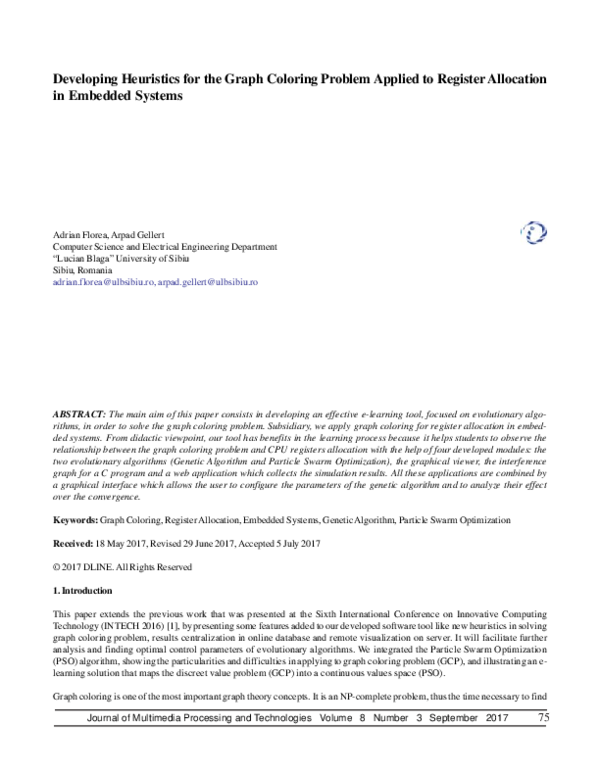 (PDF) Developing Heuristics for the Graph Coloring Problem Applied to Register Allocation in ...