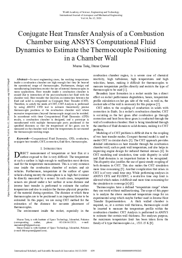 (PDF) Conjugate Heat Transfer Analysis of a Combustion Chamber using ANSYS Computational Fluid ...
