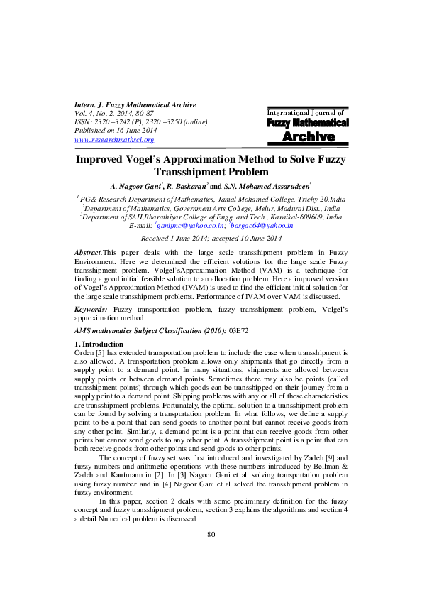 (PDF) Improved Vogel’s Approximation Method to Solve Fuzzy ...