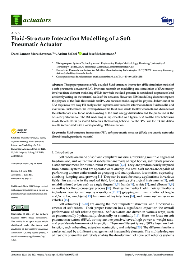 Pdf Fluid Structure Interaction Modelling Of A Soft Pneumatic Actuator
