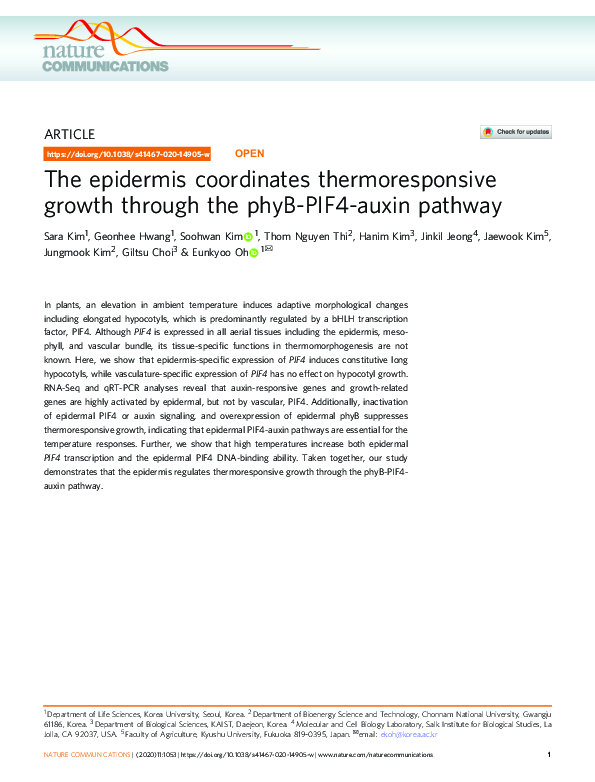 (PDF) The epidermis coordinates thermoresponsive growth through the ...