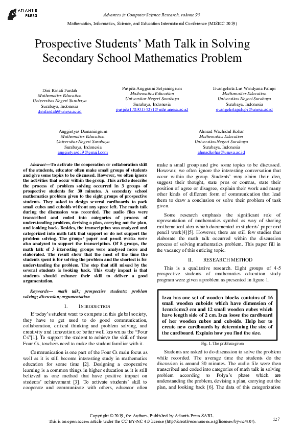 (PDF) Prospective Students’ Math Talk in Solving Secondary School ...