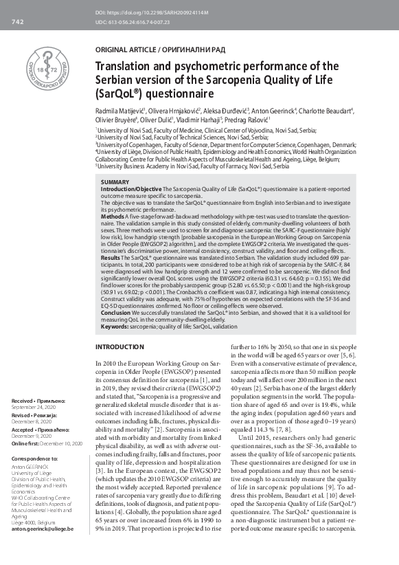 (PDF) Translation and psychometric performance of the Serbian version ...