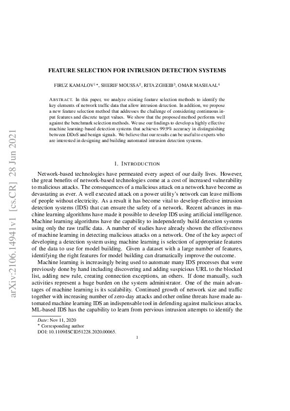 Pdf Feature Selection For Intrusion Detection Systems