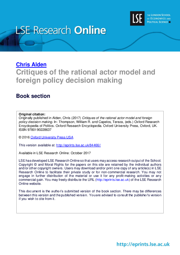 (PDF) Critiques of the Rational Actor Model and Foreign Policy Decision ...