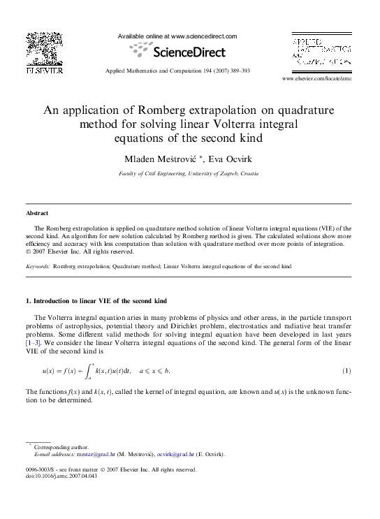 Pdf An Application Of Romberg Extrapolation On Quadrature Method For Solving Linear Volterra