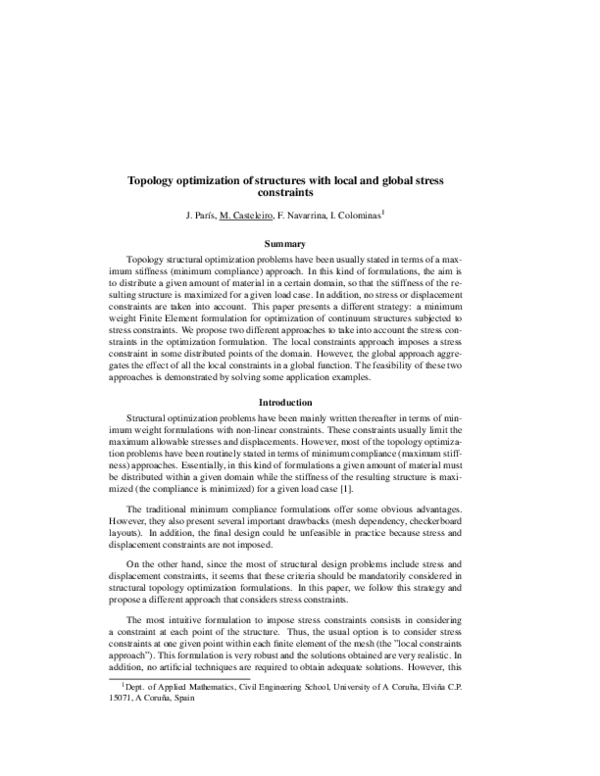 (PDF) Topology optimization of structures with local and global stress ...