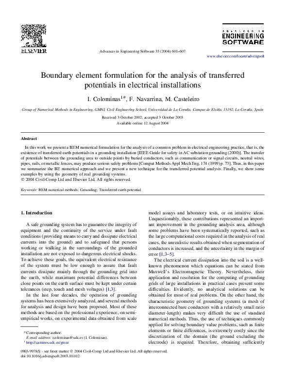 (PDF) Boundary element formulation for the analysis of transferred potentials in electrical ...