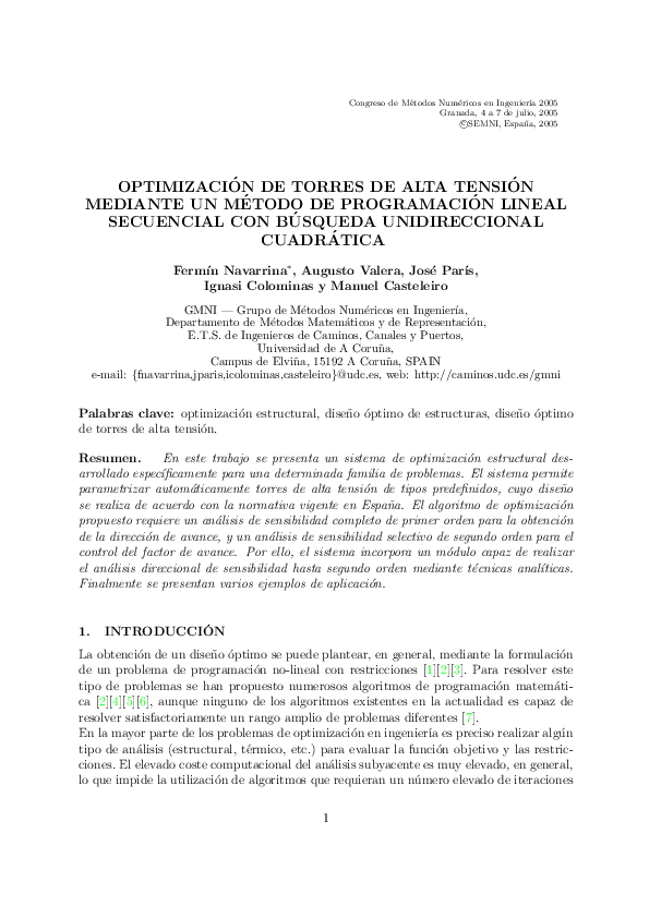 (PDF) Optimizaci ´ on De Torres De Alta Tensi ´ on Mediante Un M ´ Etodo De Programaci