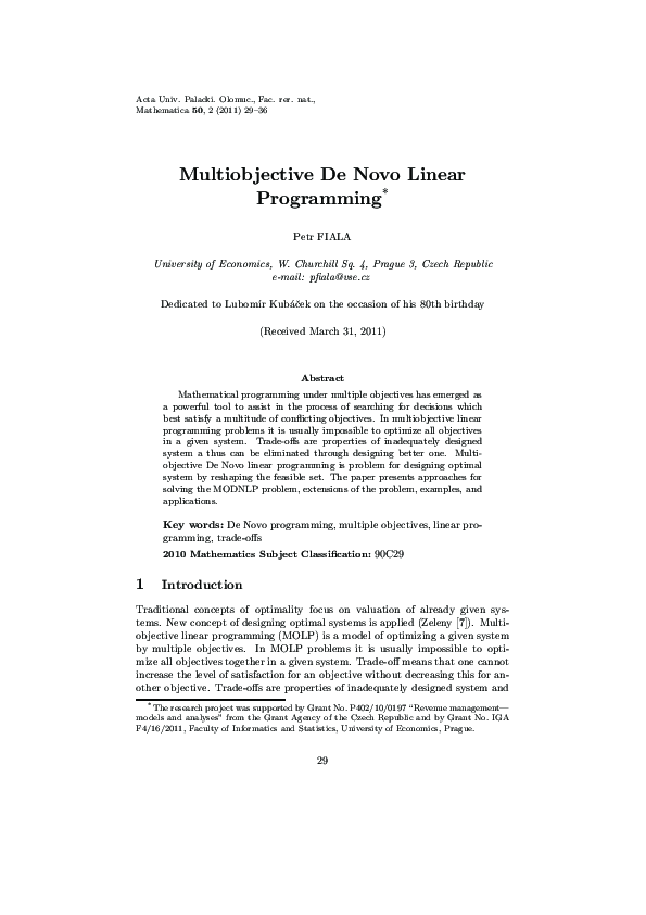 (PDF) Multiobjective De Novo Linear Programming