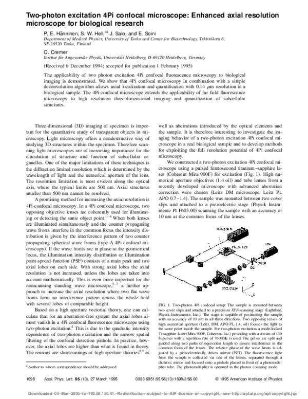(PDF) Two‐photon excitation 4Pi confocal microscope: Enhanced axial ...