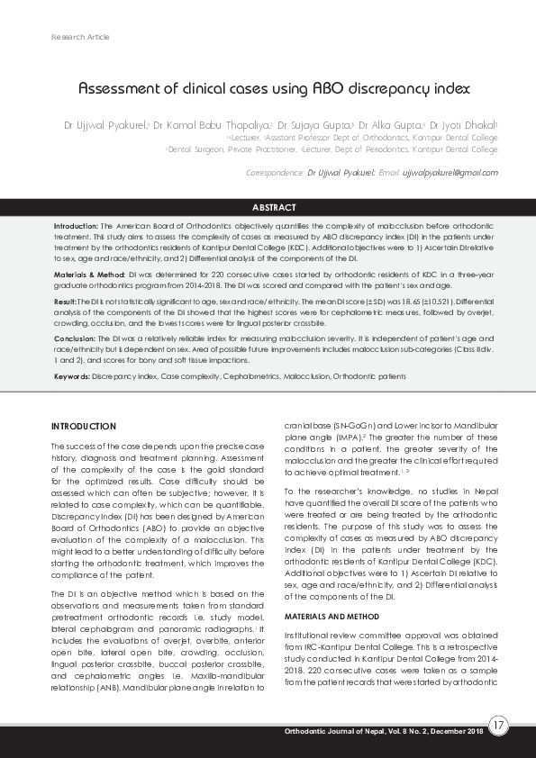 (PDF) Assessment of clinical cases using ABO discrepancy index