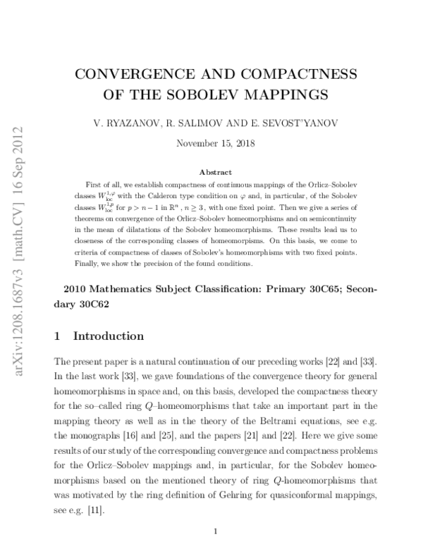 Pdf Convergence And Compactness Of The Sobolev Mappings