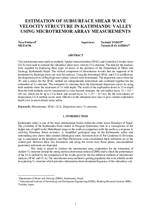 Pdf Estimation Of Subsurface Shear Wave Velocity Structure In
